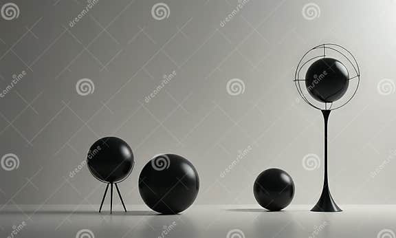 Three Black Spherical Objects, Including Fan-like Structure, Stand on ...