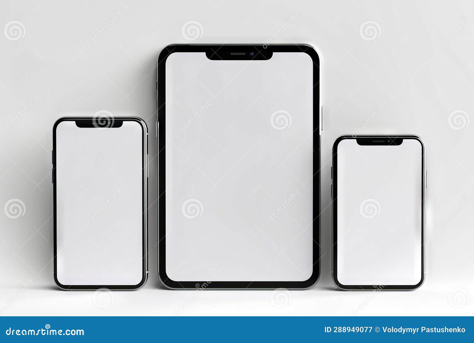 Three Black and White Cell Phones with Blank Screens on Them, One of ...