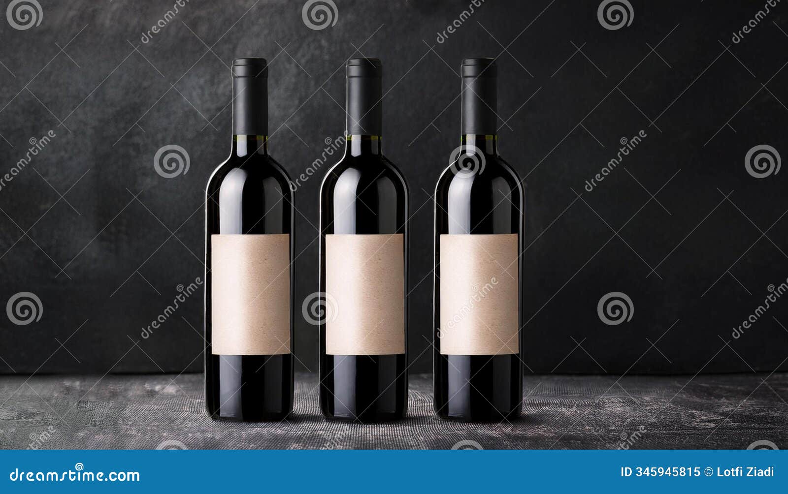 Three Black Wine Bottles with Empty Blank Labels with Copyspace for ...