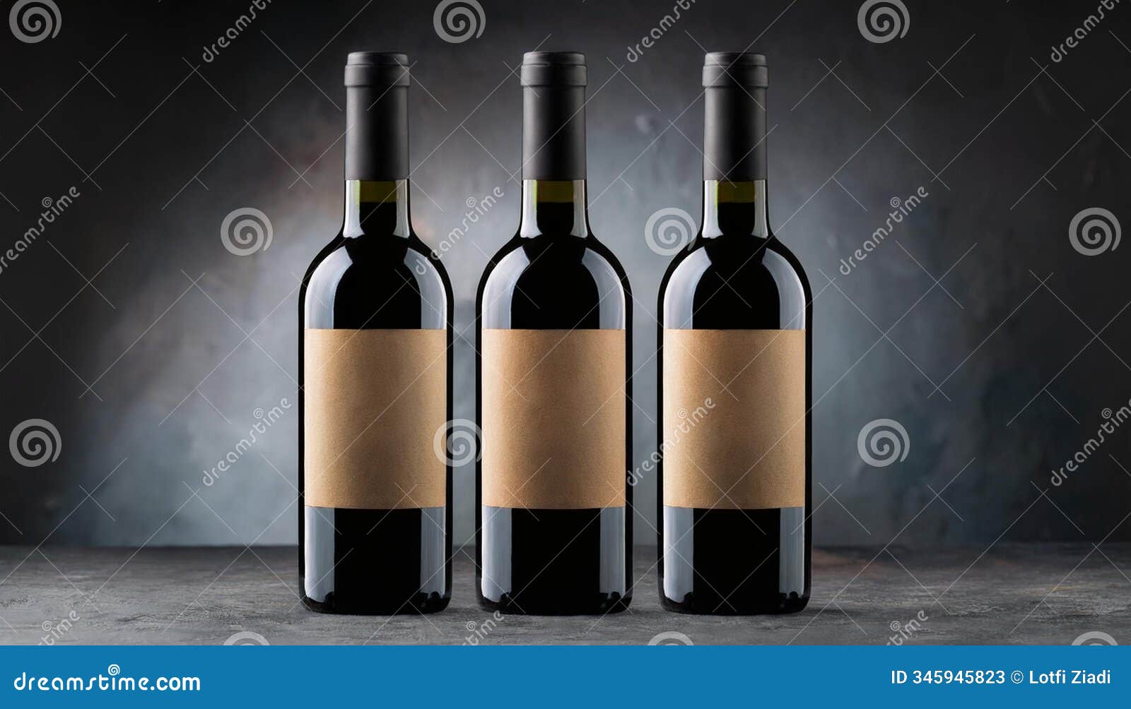 Three Black Wine Bottles with Empty Blank Labels with Copyspace for ...