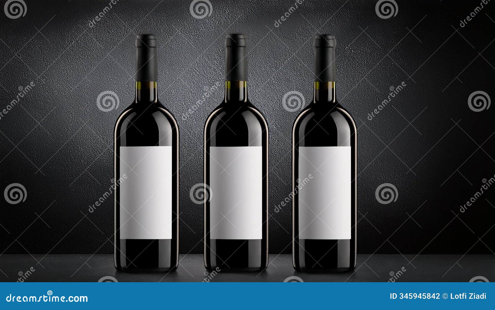 Three Black Wine Bottles with Empty Blank Labels with Copyspace for ...