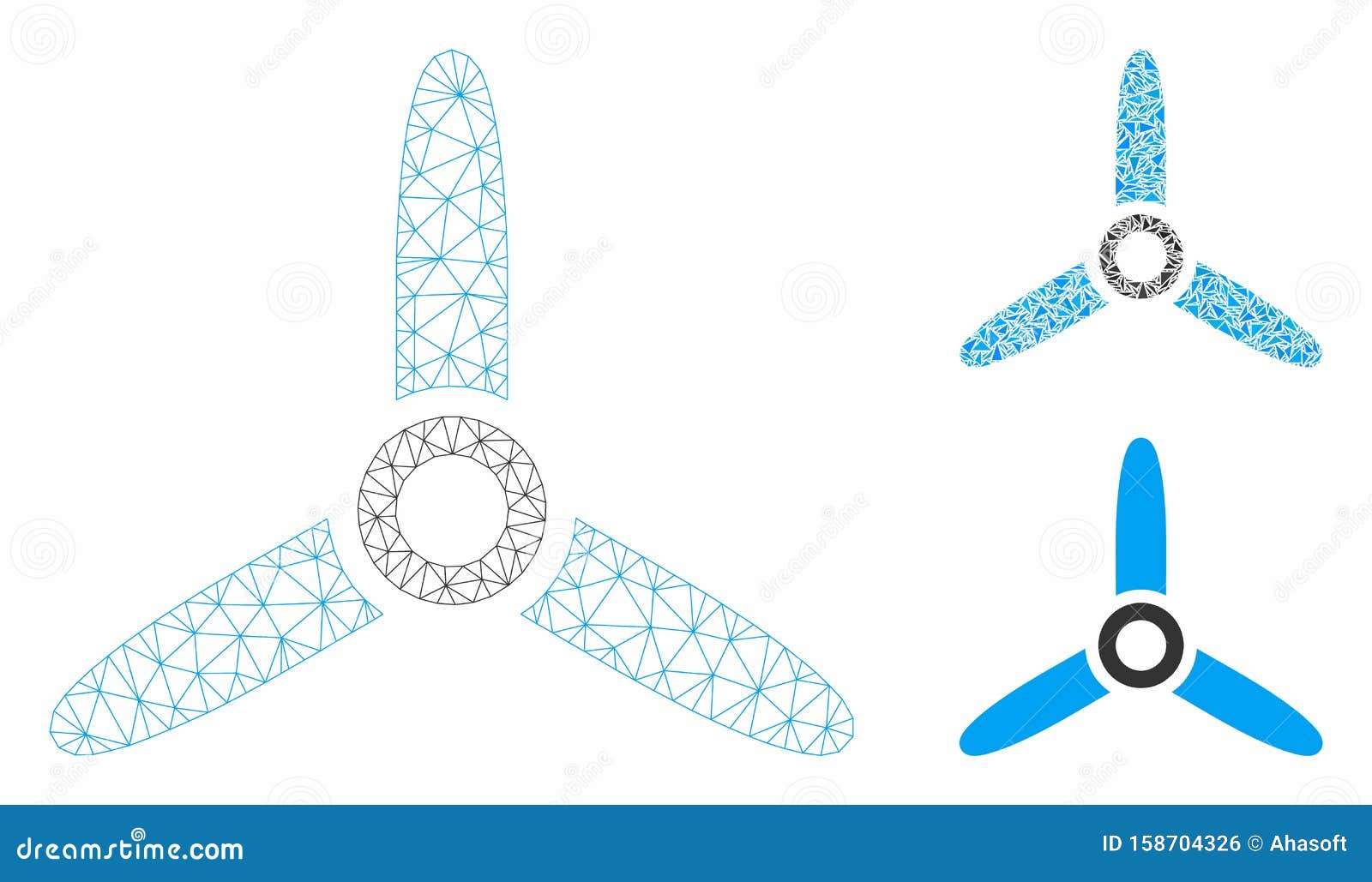 Three Bladed Vector Mesh Carcass Model and Triangle Mosaic Icon Stock ... Three Bladed Vector Mesh Carcass Model and Triangle Mosaic Icon Stock ...