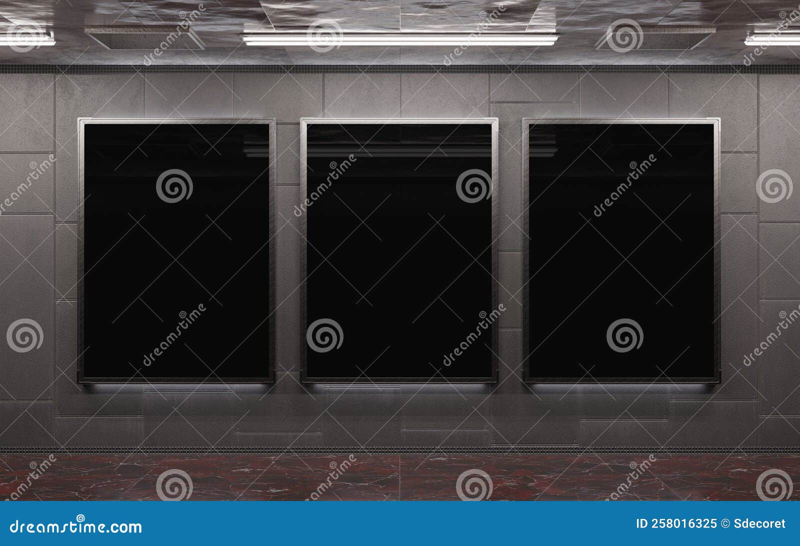 Three Blank Billboards on Underground Subway Wall Mockup. Hoardings ...