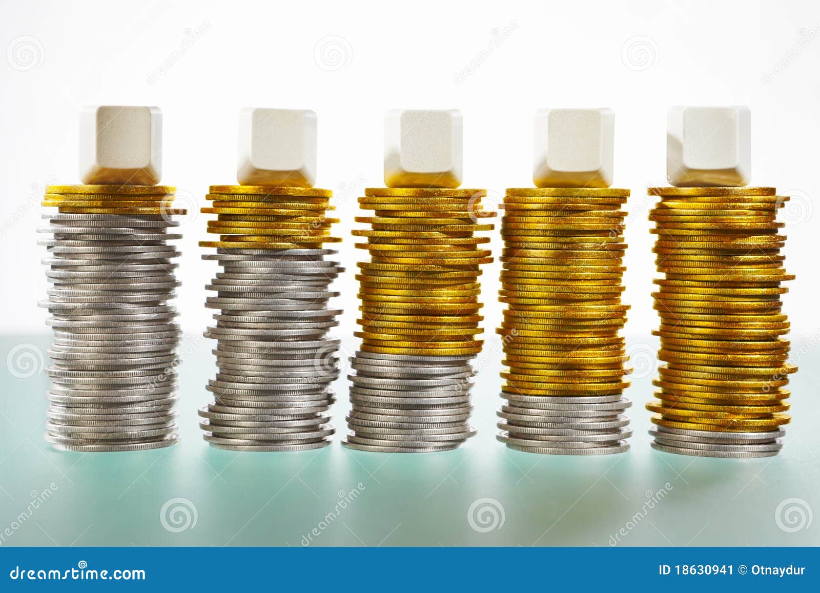 Three Blank Block Over Coins Stacks Stock Image - Image of silver, pile ...