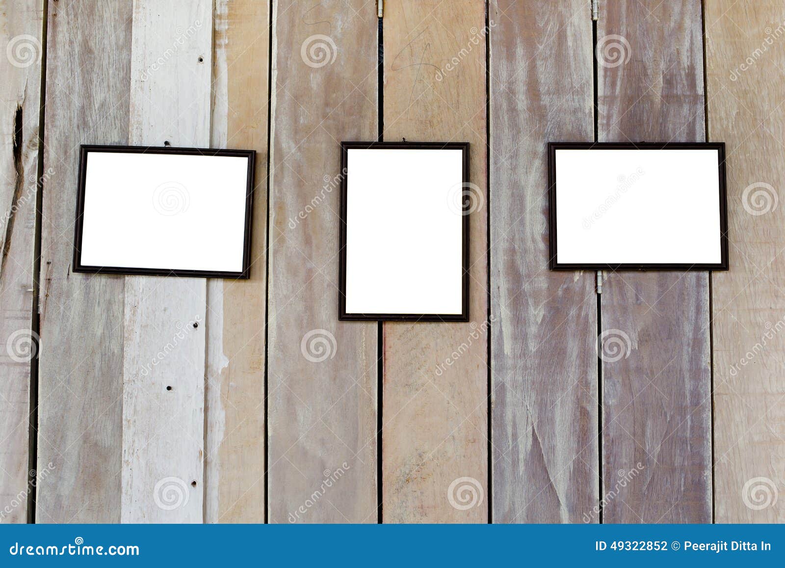 Three Blank Frame on Wood Wall Stock Photo - Image of paper, gallery ...