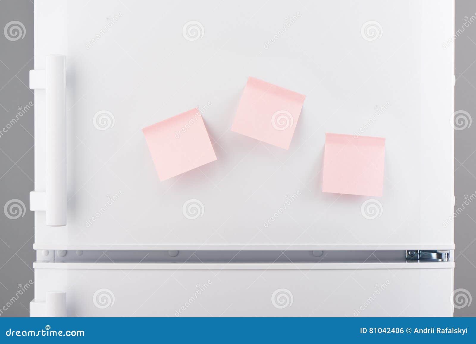 Three Blank Light Pink Sticky Paper Notes on White Refrigerator Stock ...