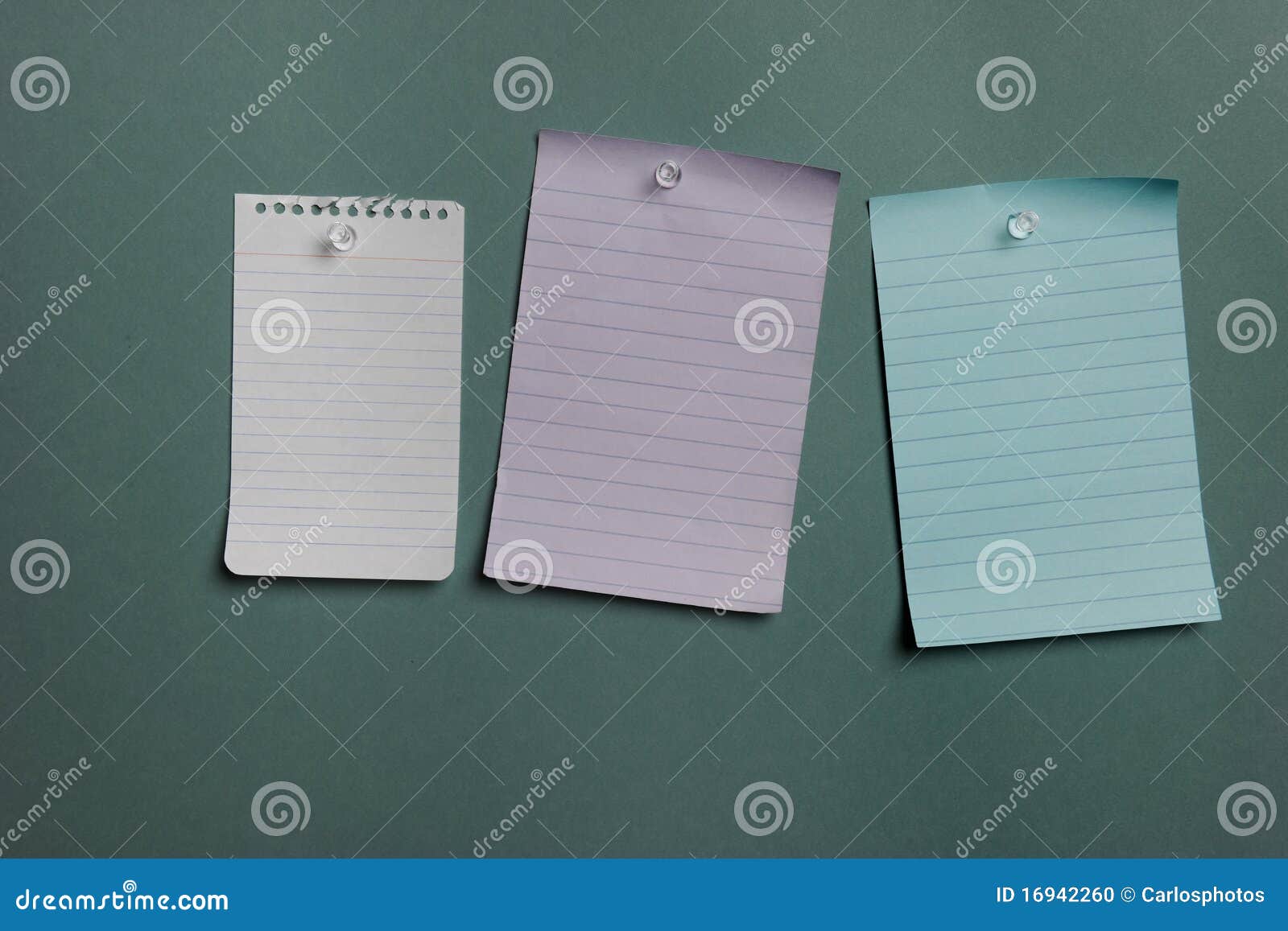Three Blank Notes Pined To the Wall Stock Photo - Image of page ...