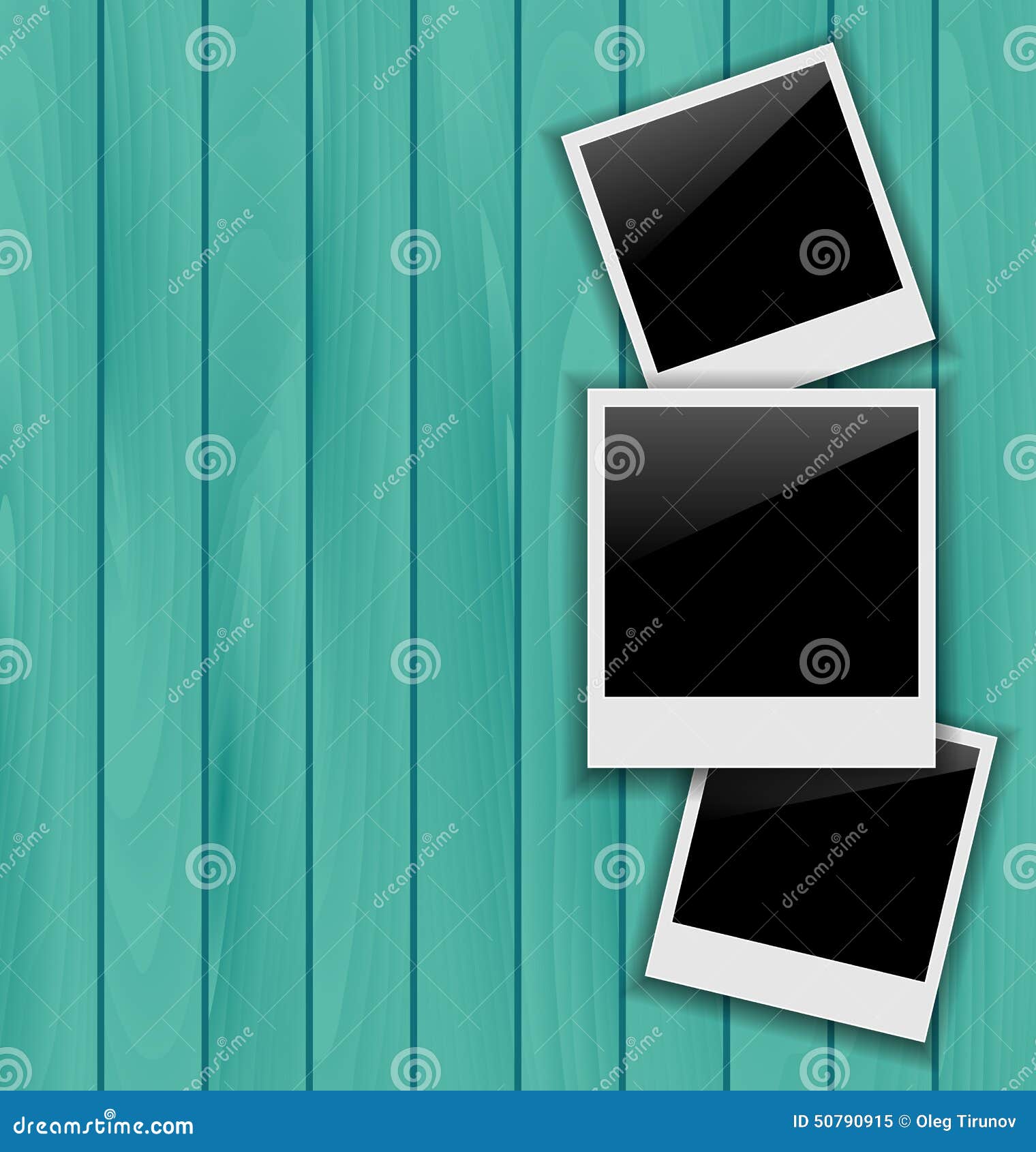 Three Blank Photo Frames on Wooden Background Stock Vector ...