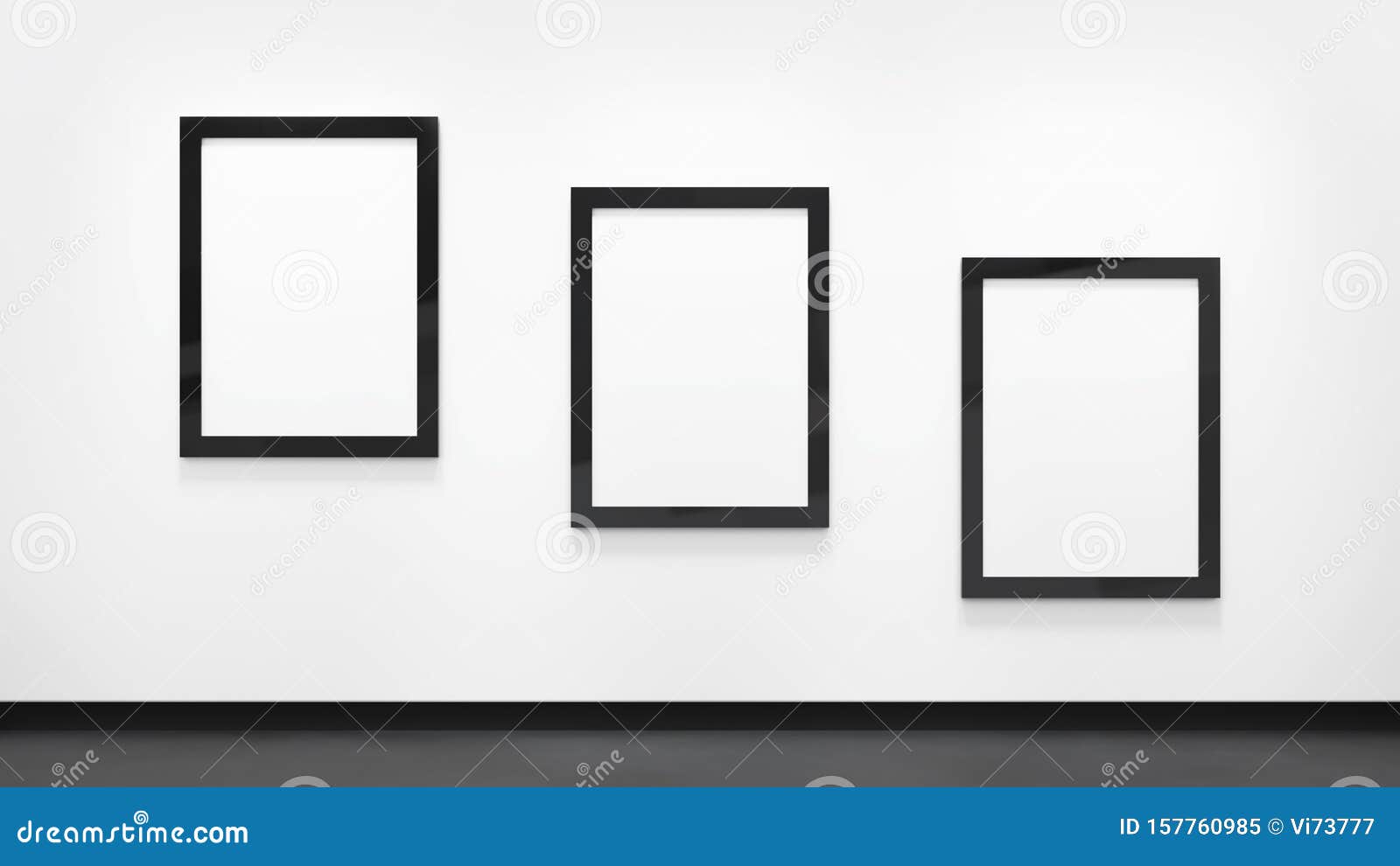 Three Blank Posters with Black Frames on the White Wall. Picture ...
