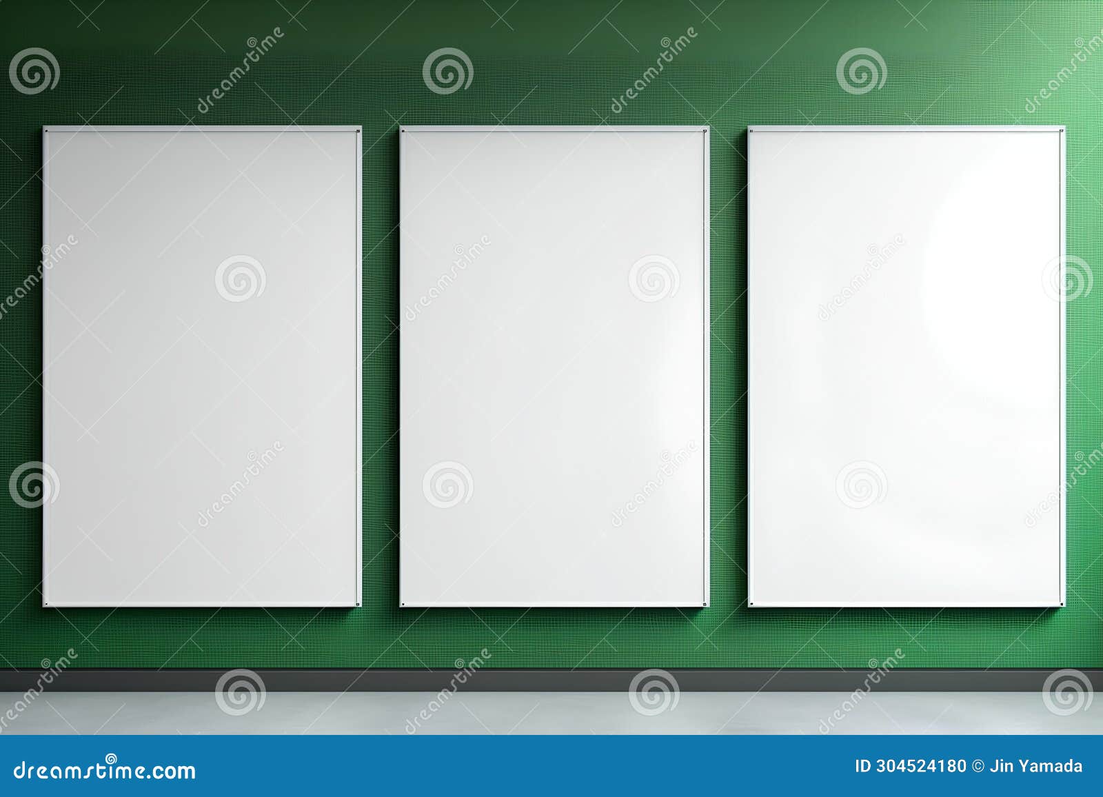 Three Blank Posters on a Green Wall, 3d Render, Square Image Stock ...