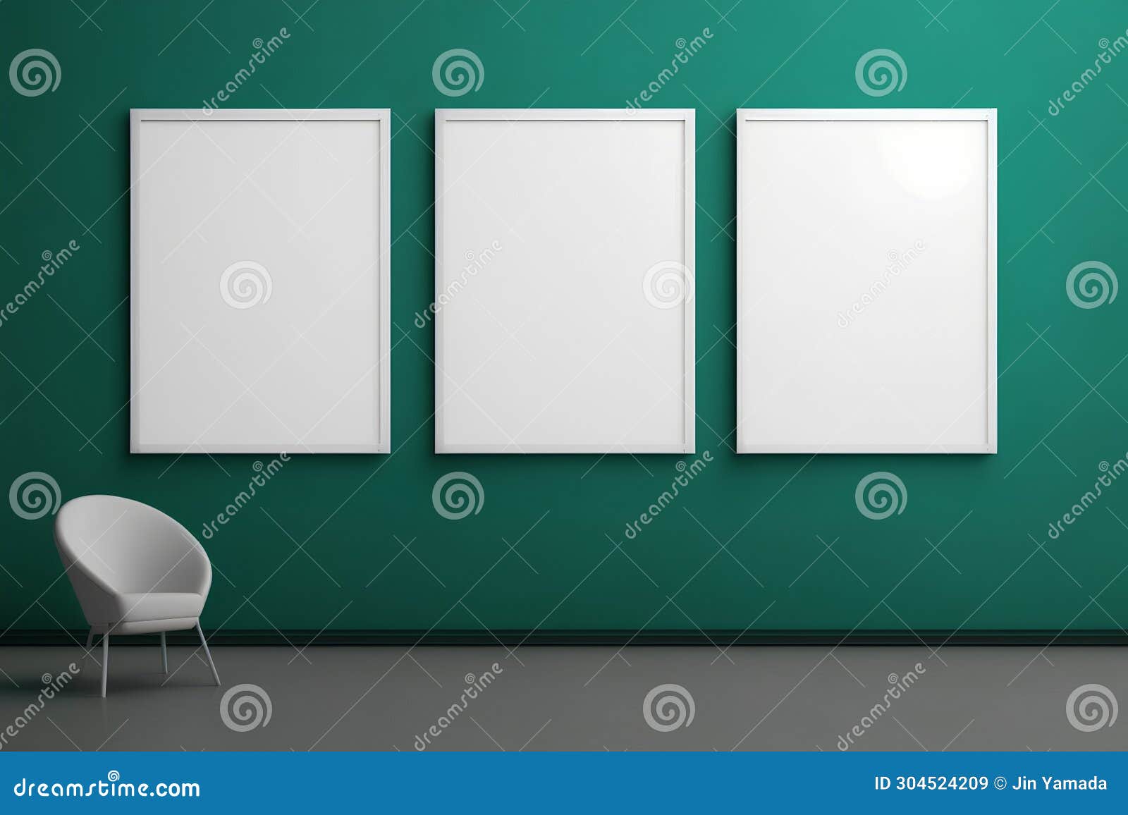 Three Blank Posters on Green Wall in the Room, 3d Render Stock ...