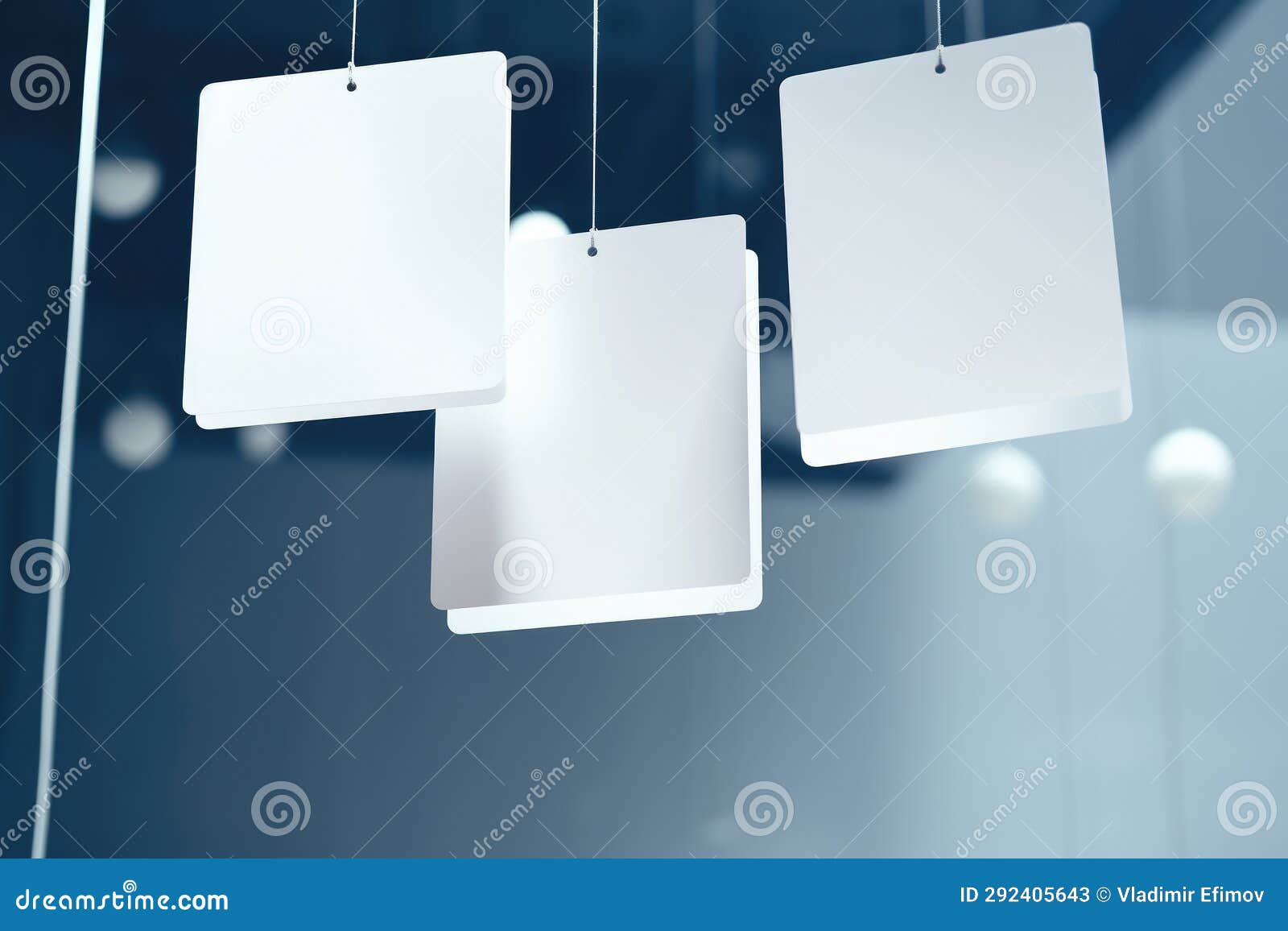 Three Blank Signs Hanging from Strings in Room. Perfect for Adding ...