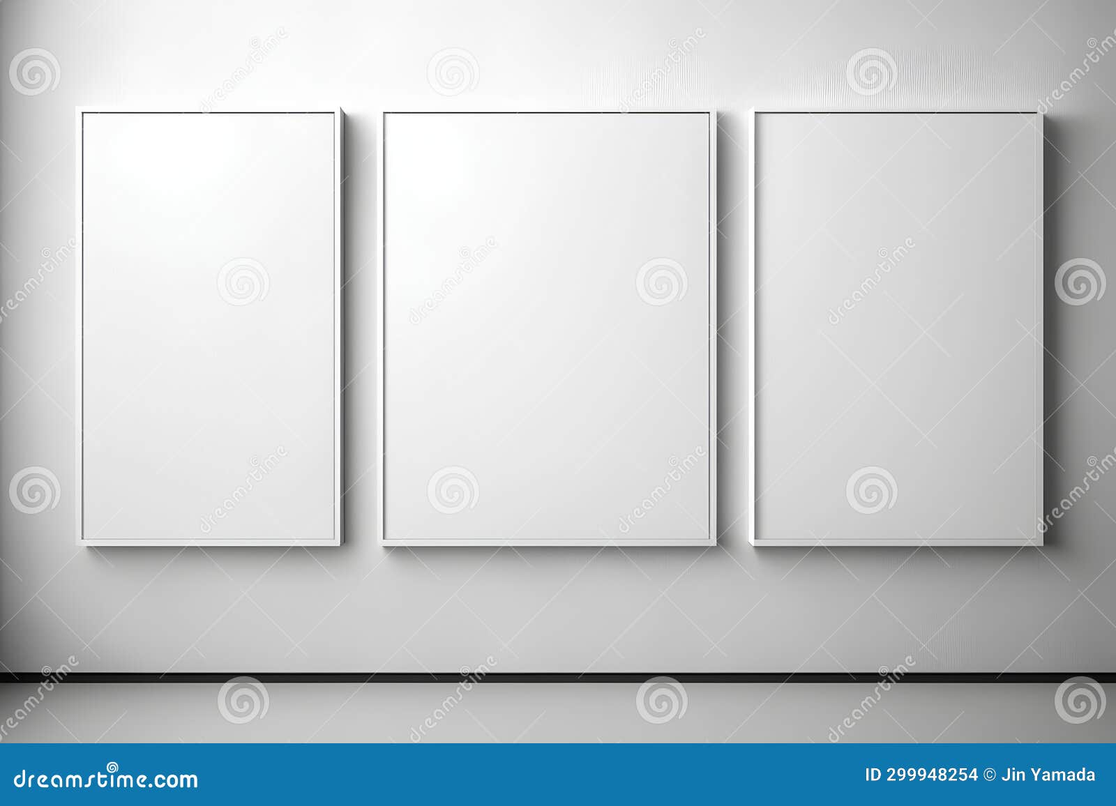 Three Blank White Frames on a White Wall. 3d Rendering Stock ...