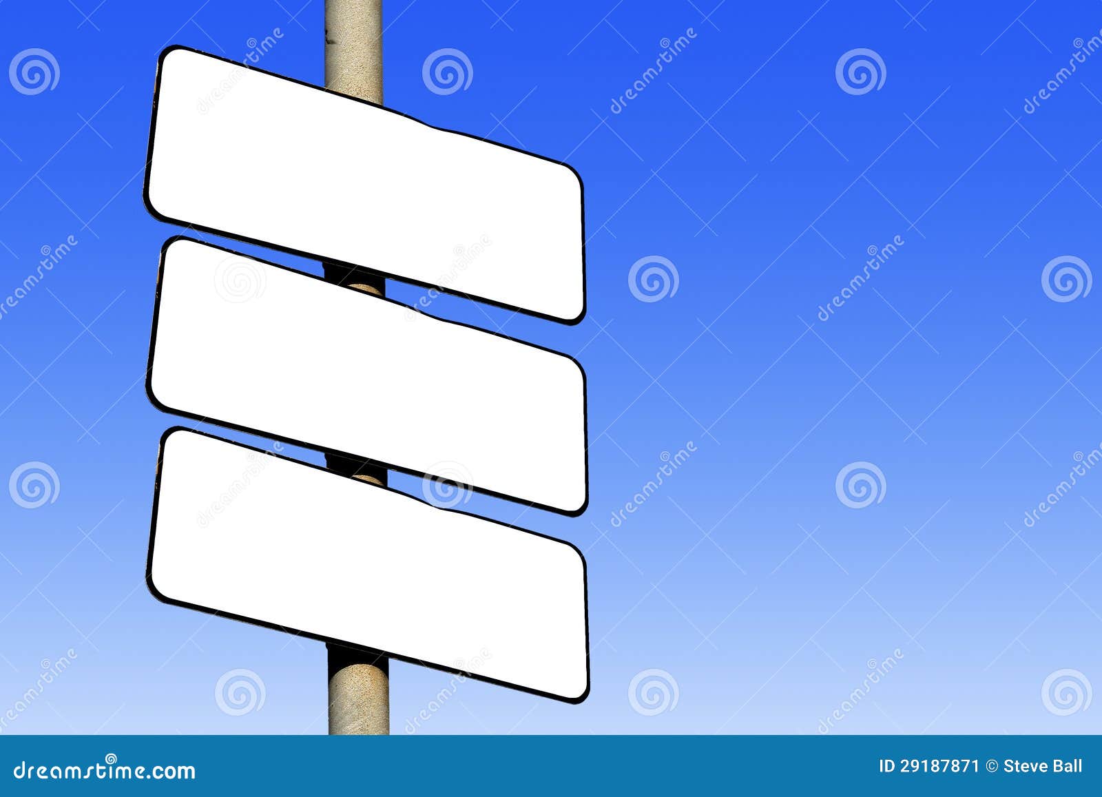 Three Blank White Signs Against a Blue Background Stock Image - Image ...