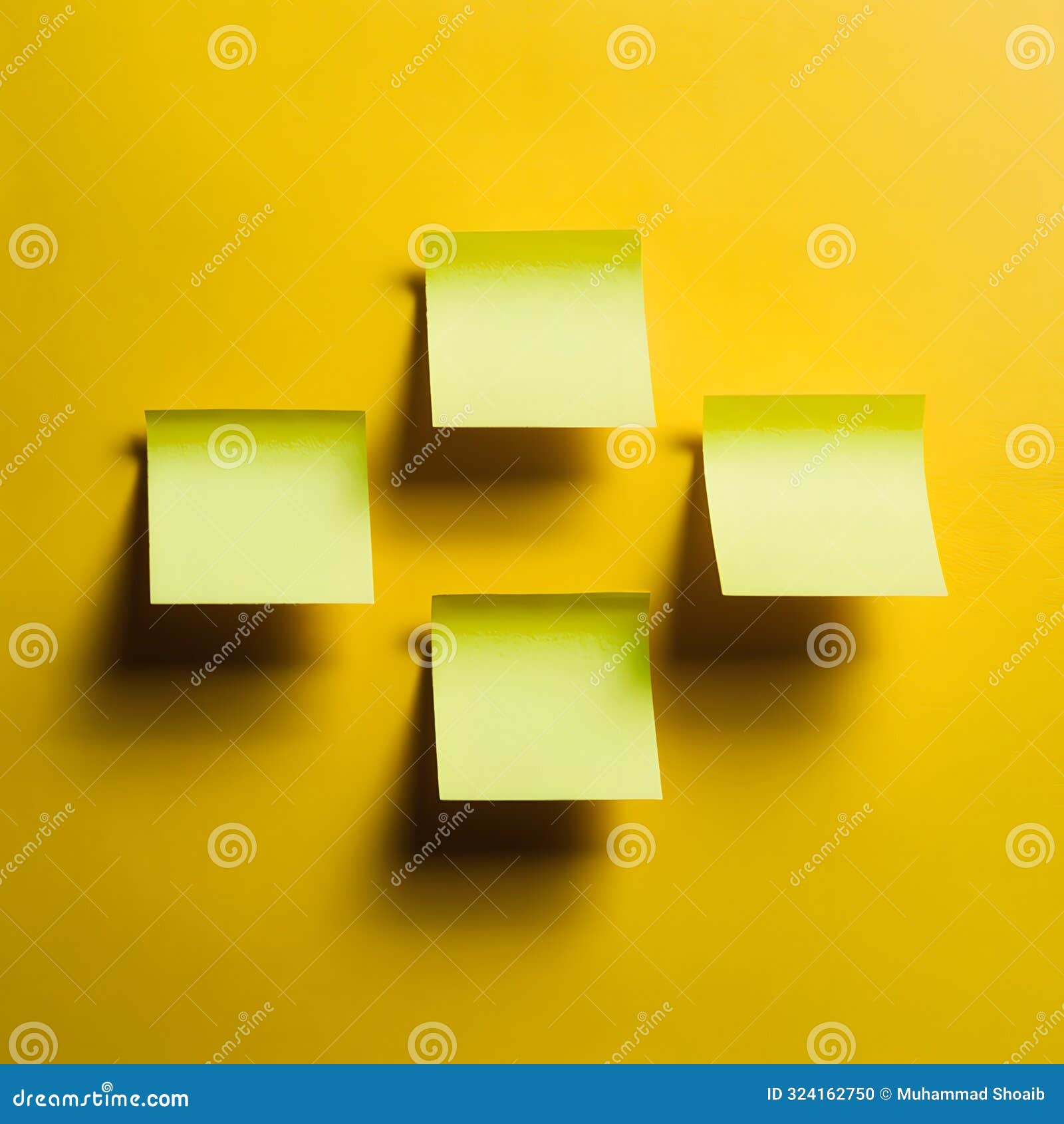 Three Blank Yellow Post it Notes on Yellow Background, Varied Angles ...