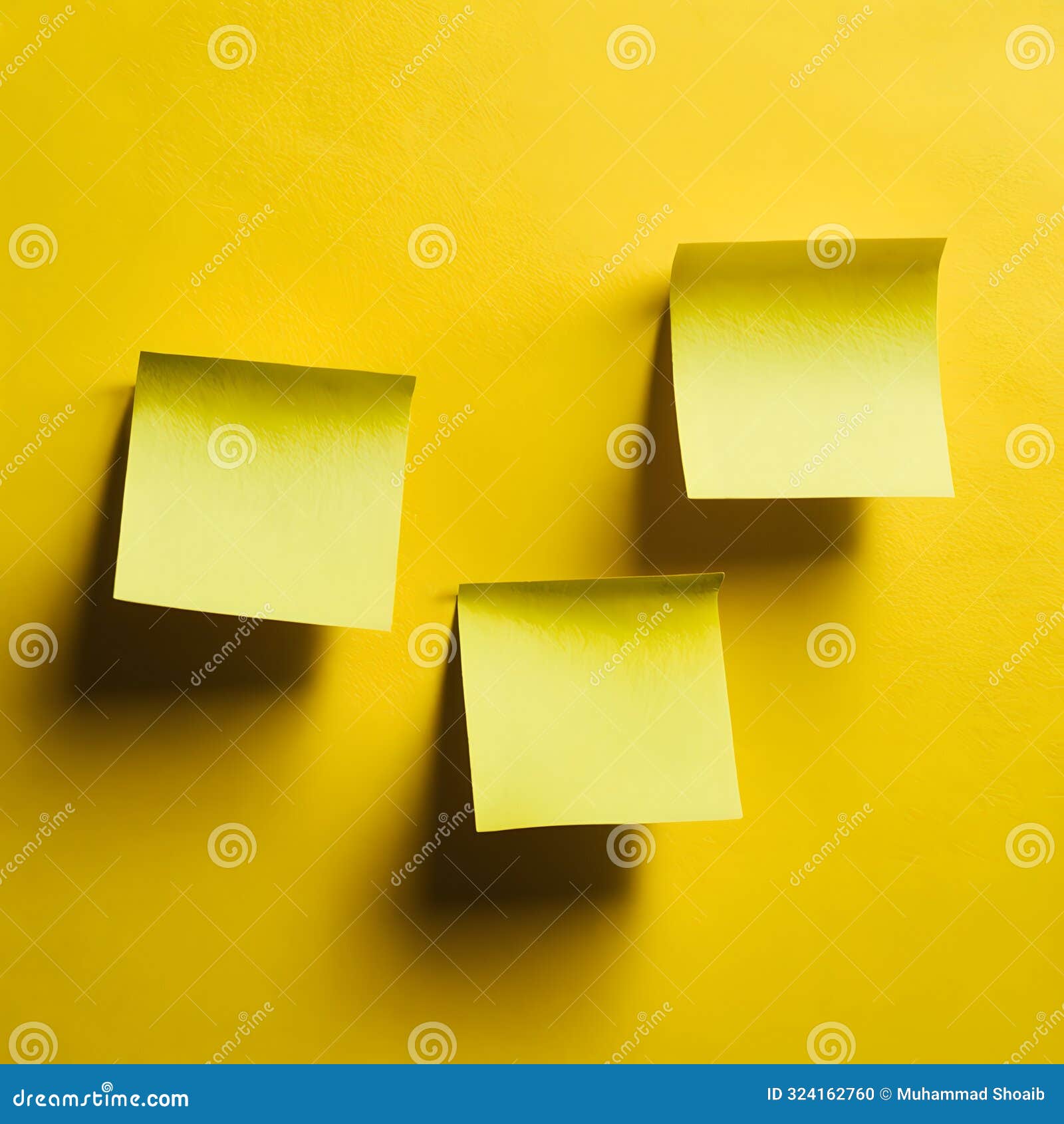 Three Blank Yellow Post it Notes on Yellow Background, Varied Angles ...