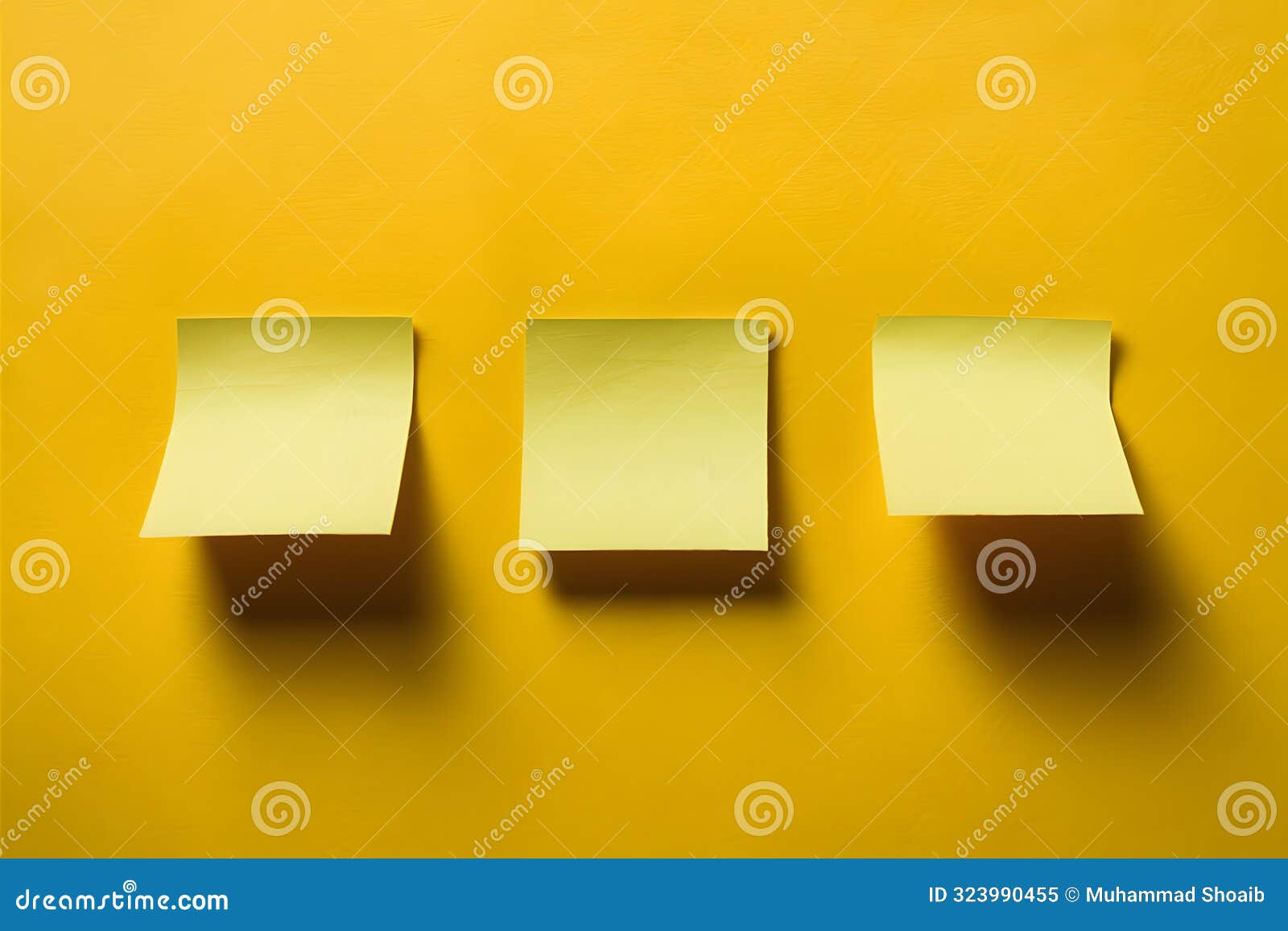 Three Blank Yellow Post it Notes on Yellow Background, Varied Angles ...