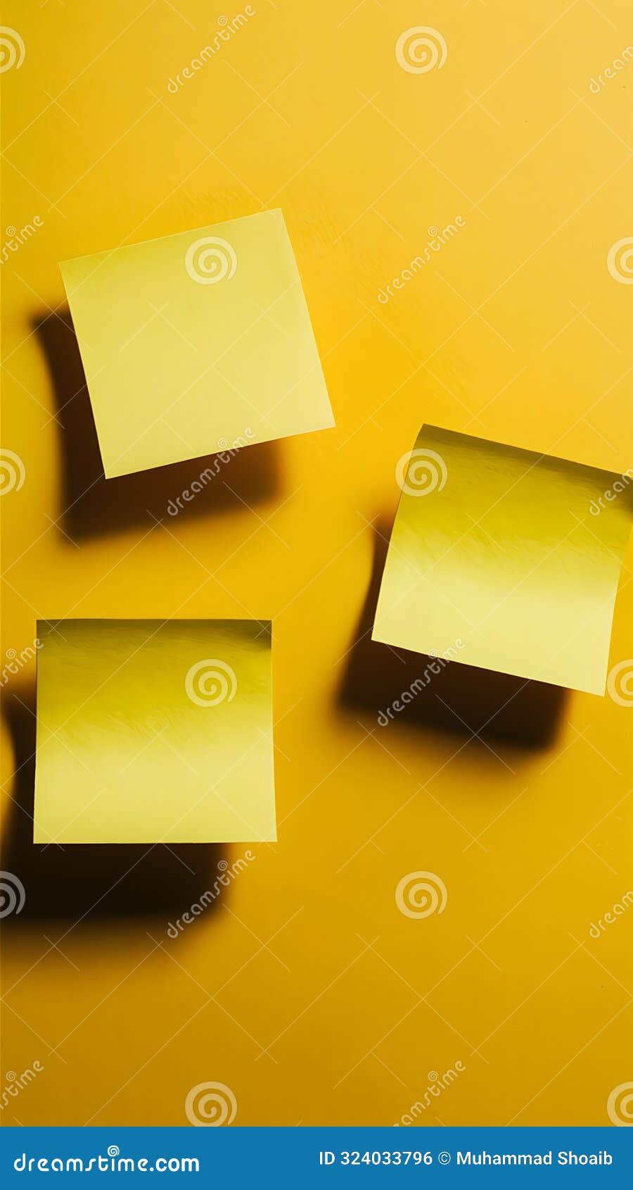 Three Blank Yellow Post it Notes on Yellow Background, Varied Angles ...