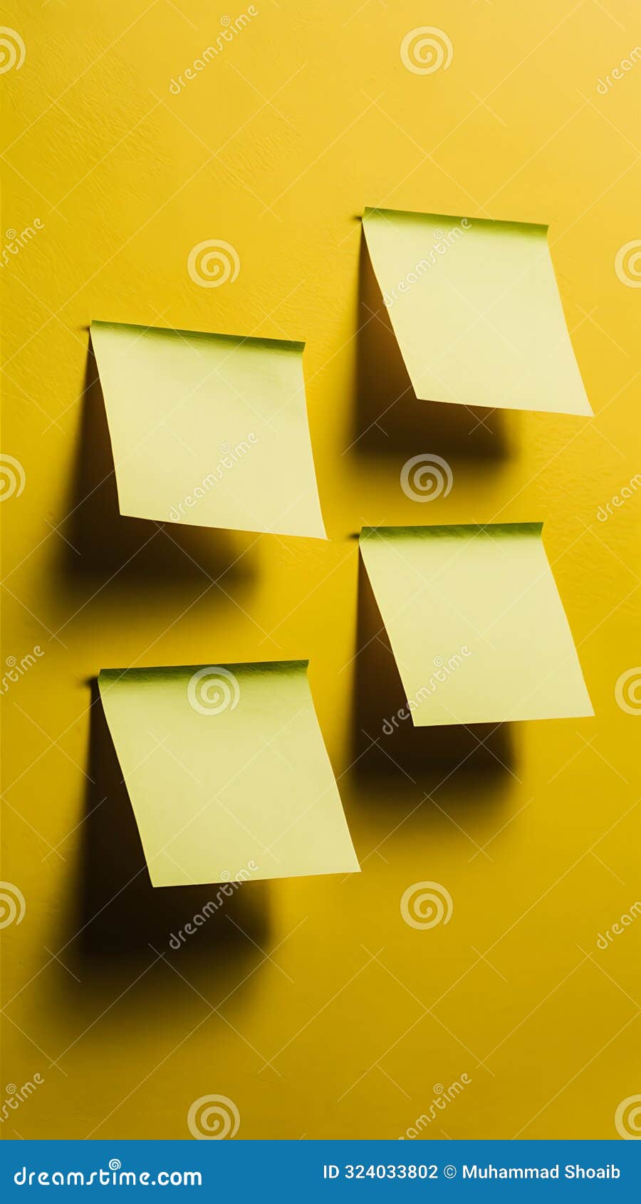 Three Blank Yellow Post it Notes on Yellow Background, Varied Angles ...