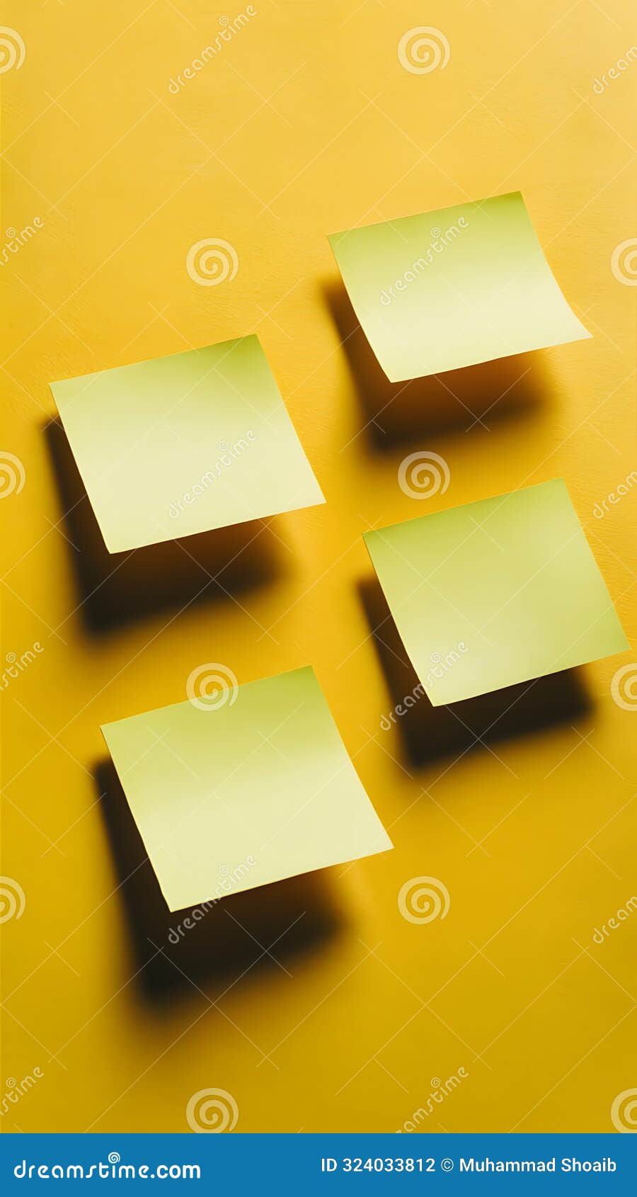 Three Blank Yellow Post it Notes on Yellow Background, Varied Angles ...