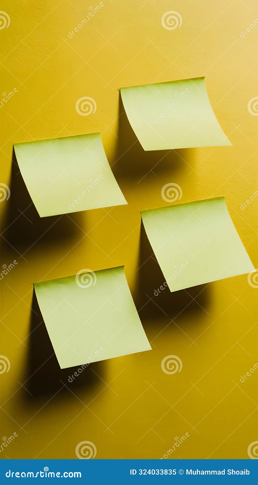 Three Blank Yellow Post it Notes on Yellow Background, Varied Angles ...