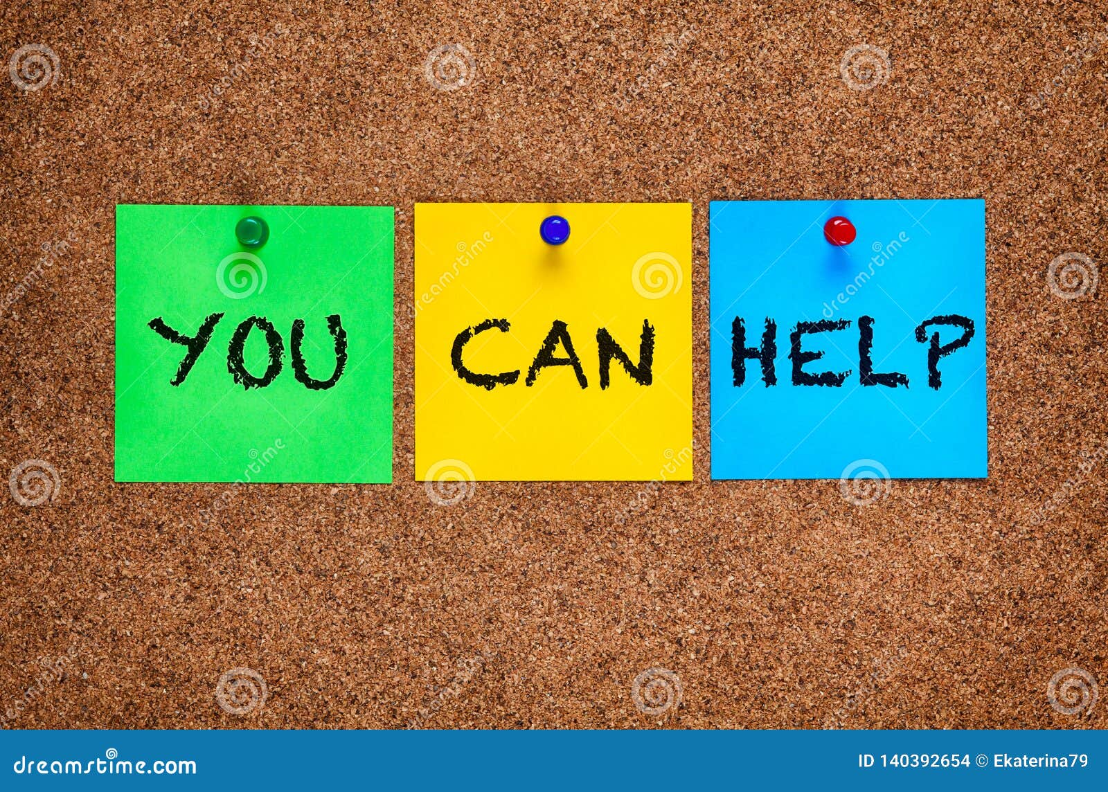 Three Blanks Post-it Notes on Corkboard with Words You Can Help Stock ...