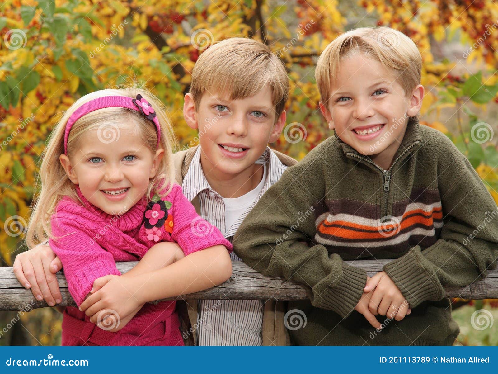 Three Happy Blond Kids Close Up Stock Image - Image of group, three ...