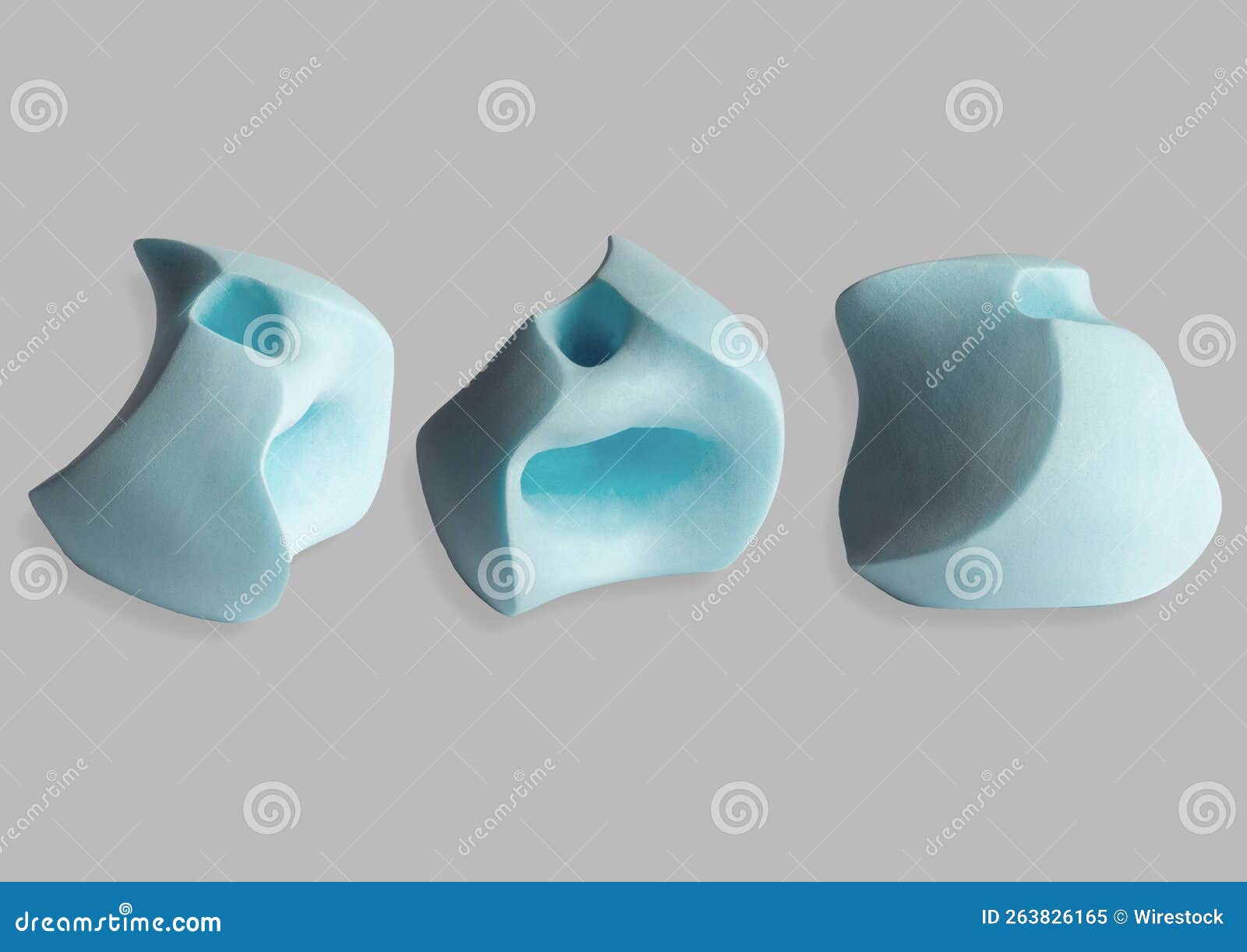 Blue Abstract Objects Floating in the Air on a Light Gray Background ...