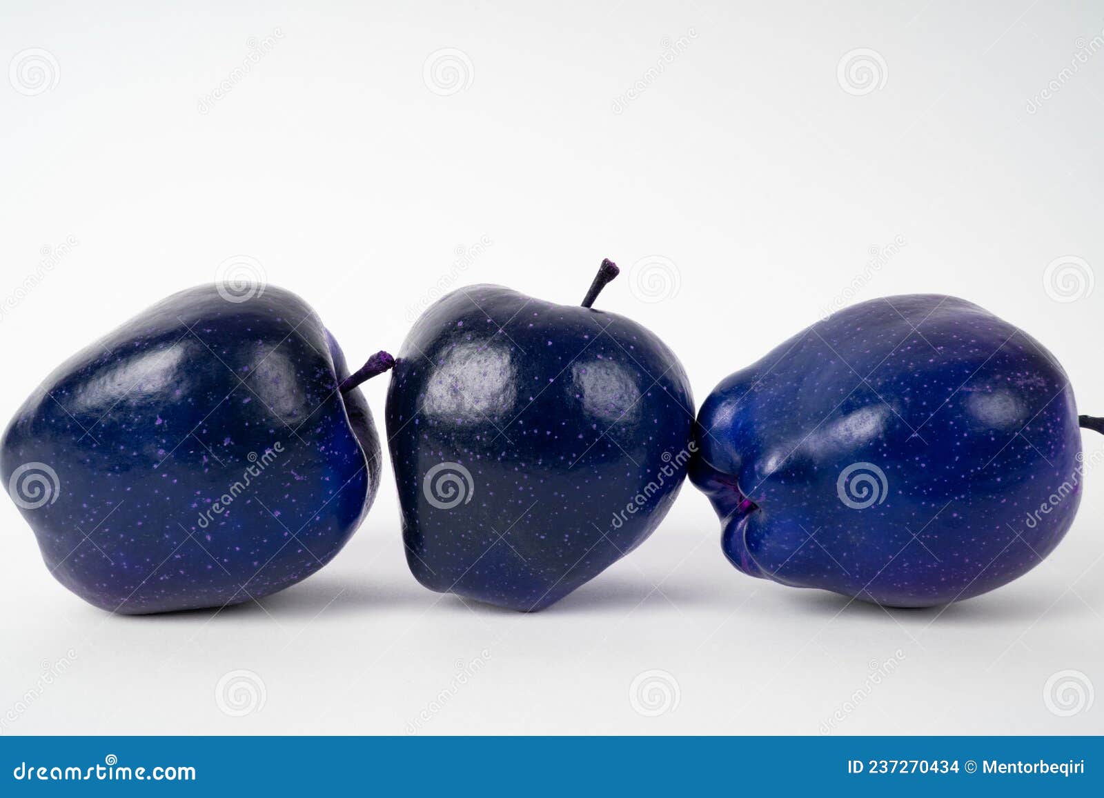 Three Blue Apples on a White Background Stock Photo - Image of group ...