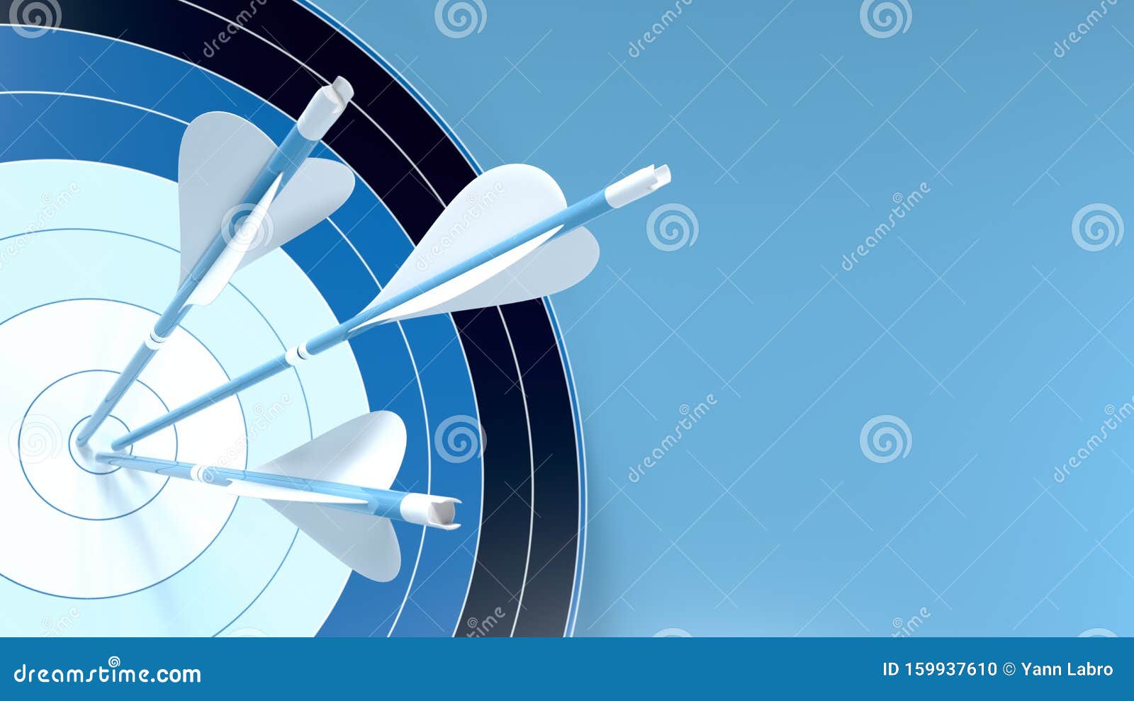 Three Blue Arrows Hit the Center of an Archery Target, Isolated on Blue ... Three Blue Arrows Hit the Center of an Archery Target, Isolated on Blue ...