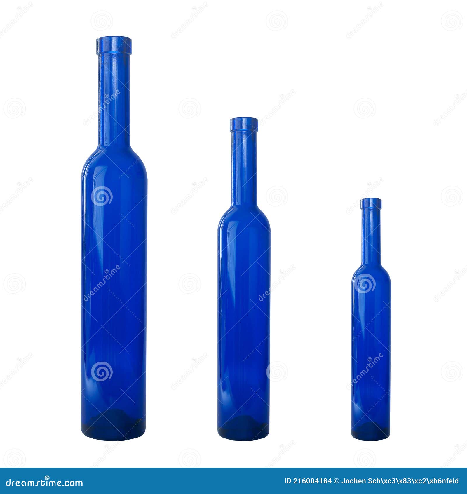 Three Blue Bottles in a Row Stock Photo - Image of color, white: 216004184