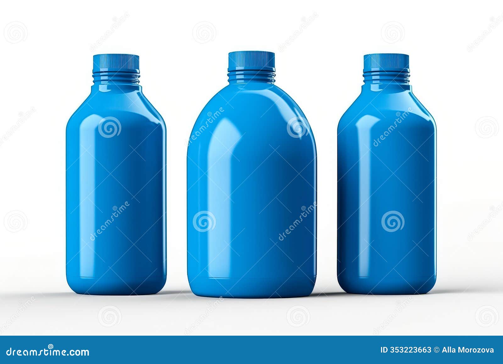 Three Blue Bottles are Shown in a Row Stock Image - Image of realistic ...