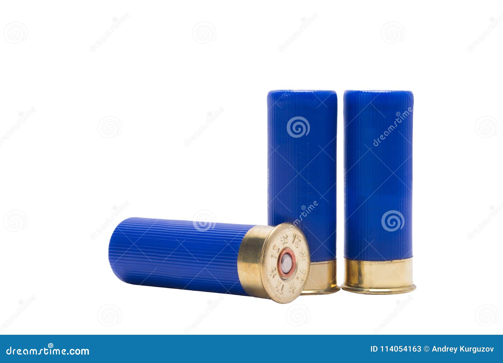 Three Blue Cartridges from a Gun, Over White Background Stock Image ...