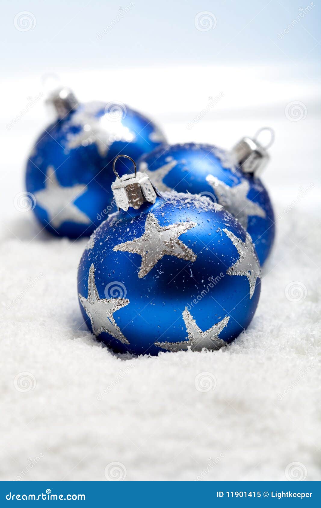 Three Blue Christmas Balls in Snow Stock Image - Image of ornament ...