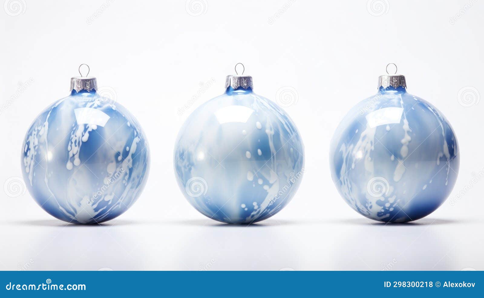 Three Blue Christmas Balls on a White Background. 3d Rendering ...