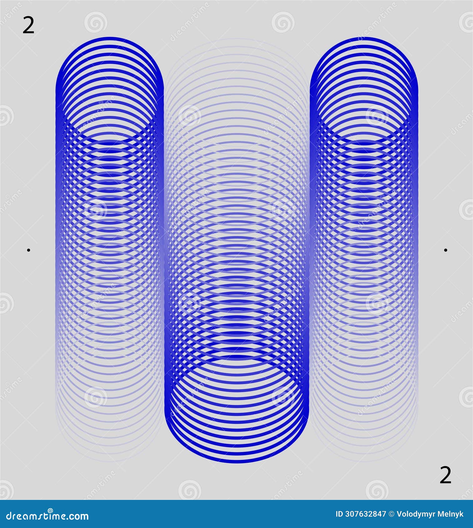 Three Blue Cylindrical Optical Illusions with Concentric Circle ...