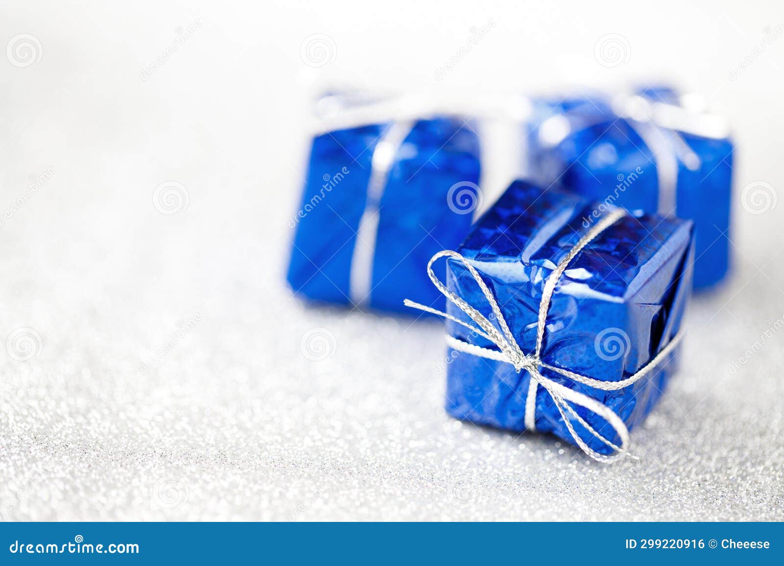 Three Blue Gift Boxes for Christmas Decoration Stock Photo - Image of ...