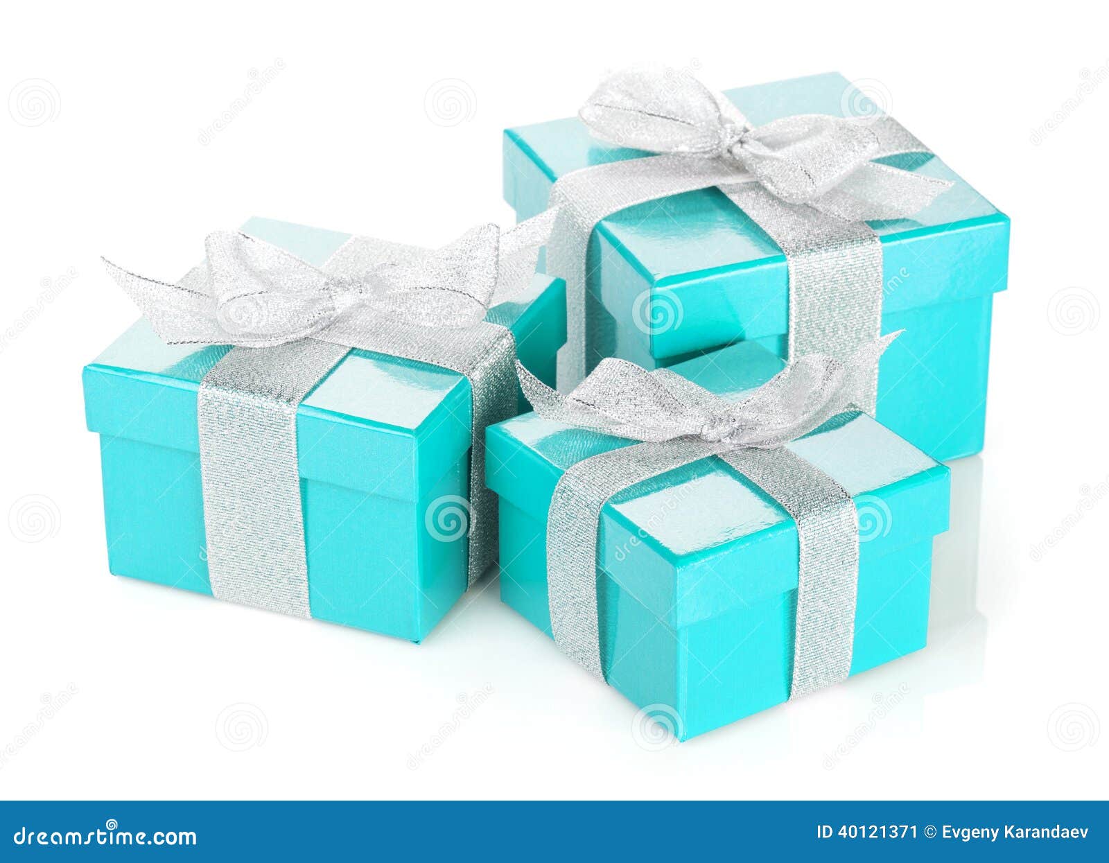 Three Blue Gift Boxes with Silver Ribbon and Bow Stock Image - Image of ...