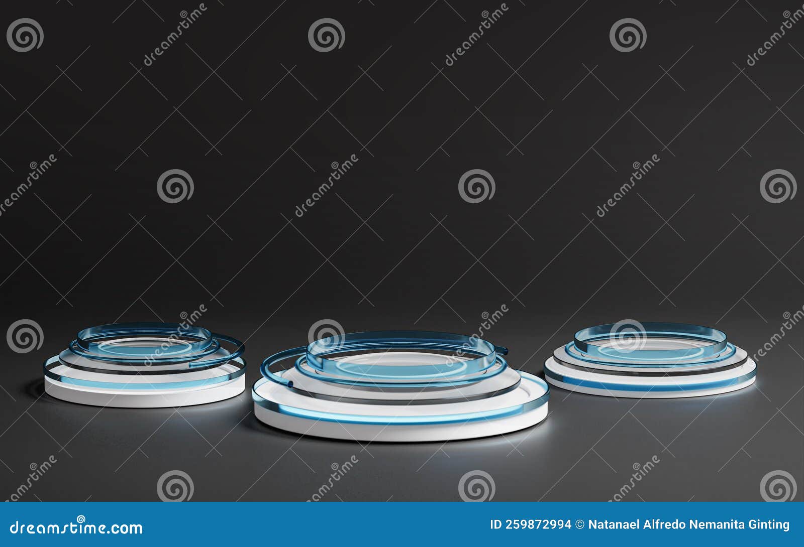 Three Blue Glass HUD Tech Futuristic Podium Dark 3D Render Stock ...
