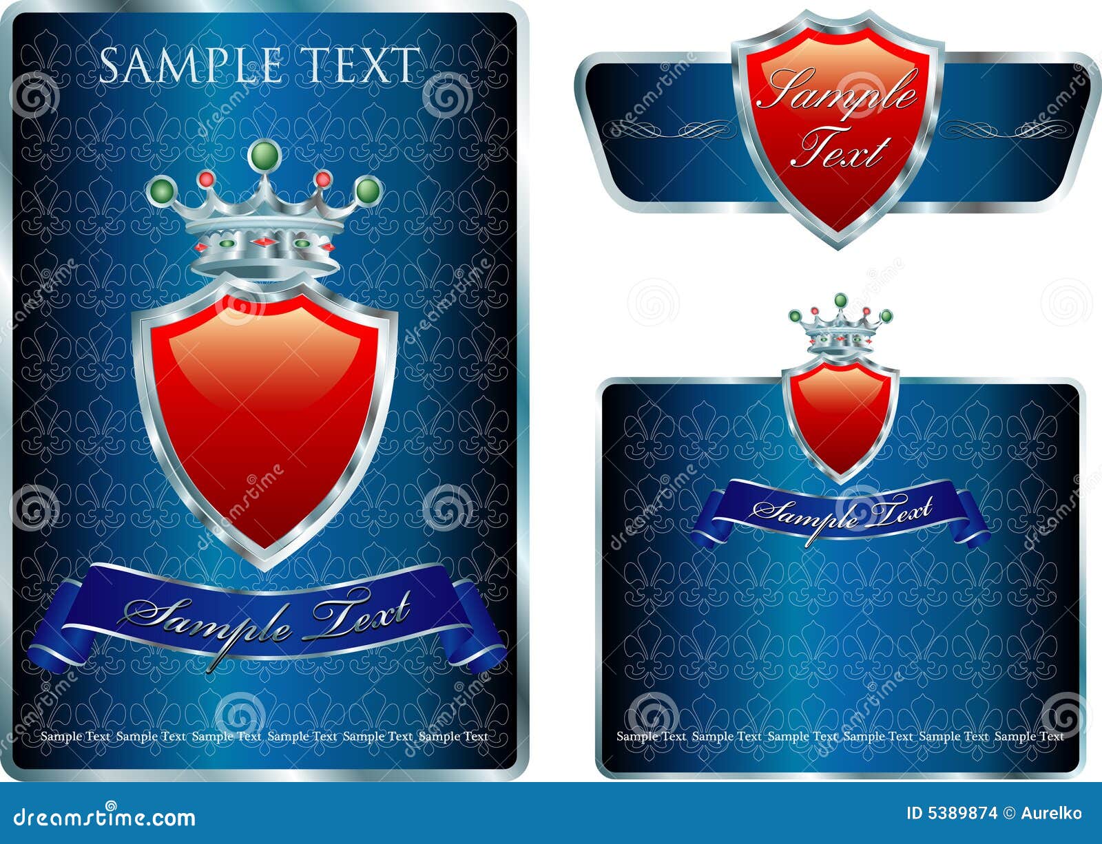 Three blue labels stock vector. Illustration of pattern - 5389874