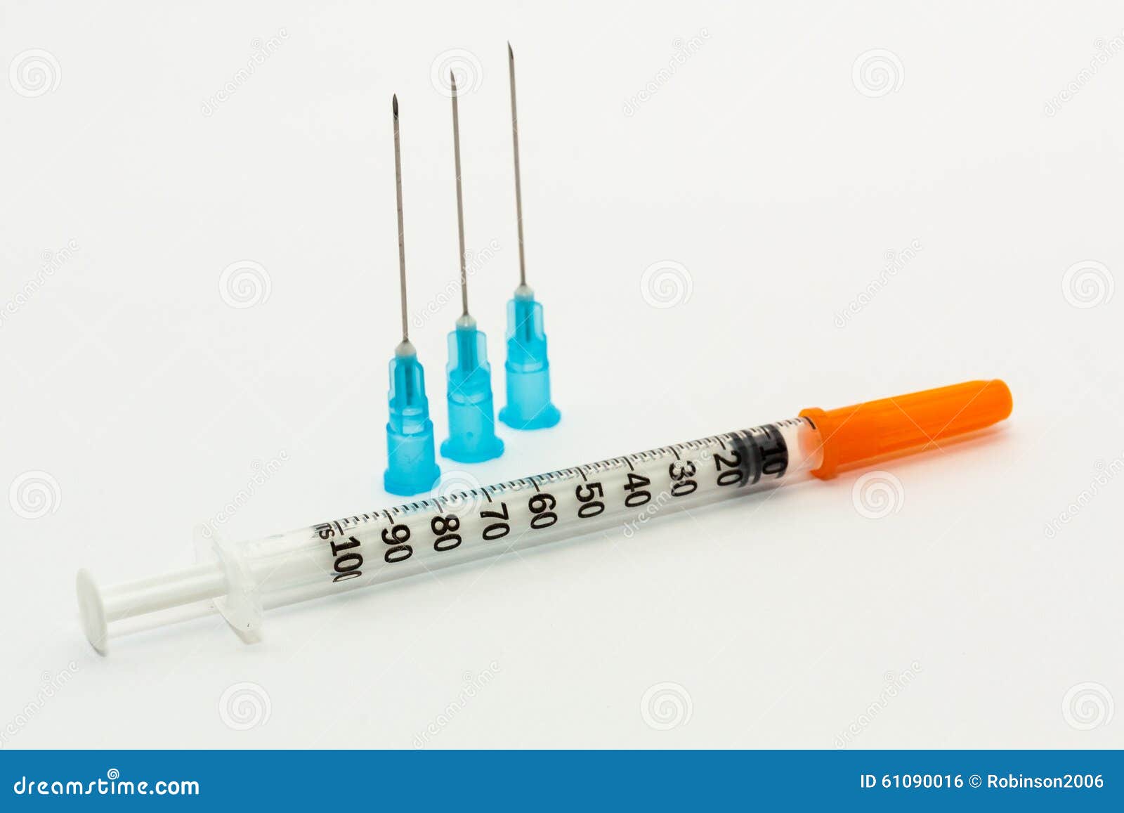 Three Blue Needles and One 1ml Disposable Plastic Syringe Stock Photo ...