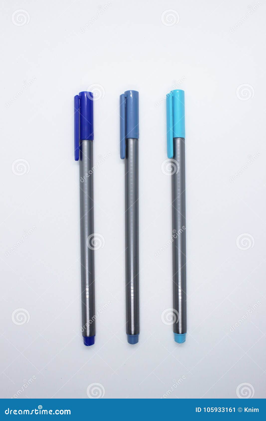 The Three Blue Pens on White Background. Stock Image - Image of pens ...