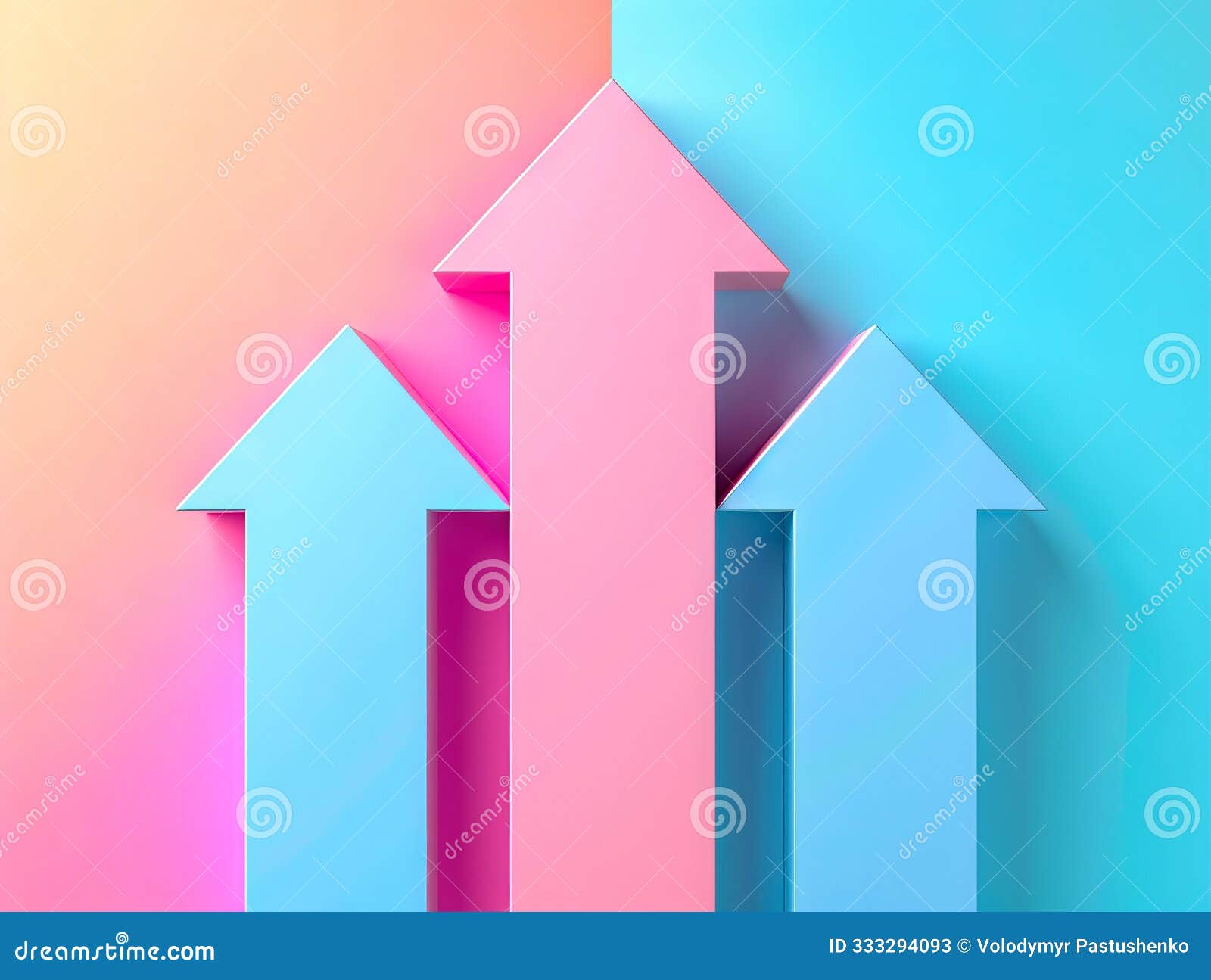 Three Blue and Pink Arrows Pointing Up on a Pink and Blue Background ...
