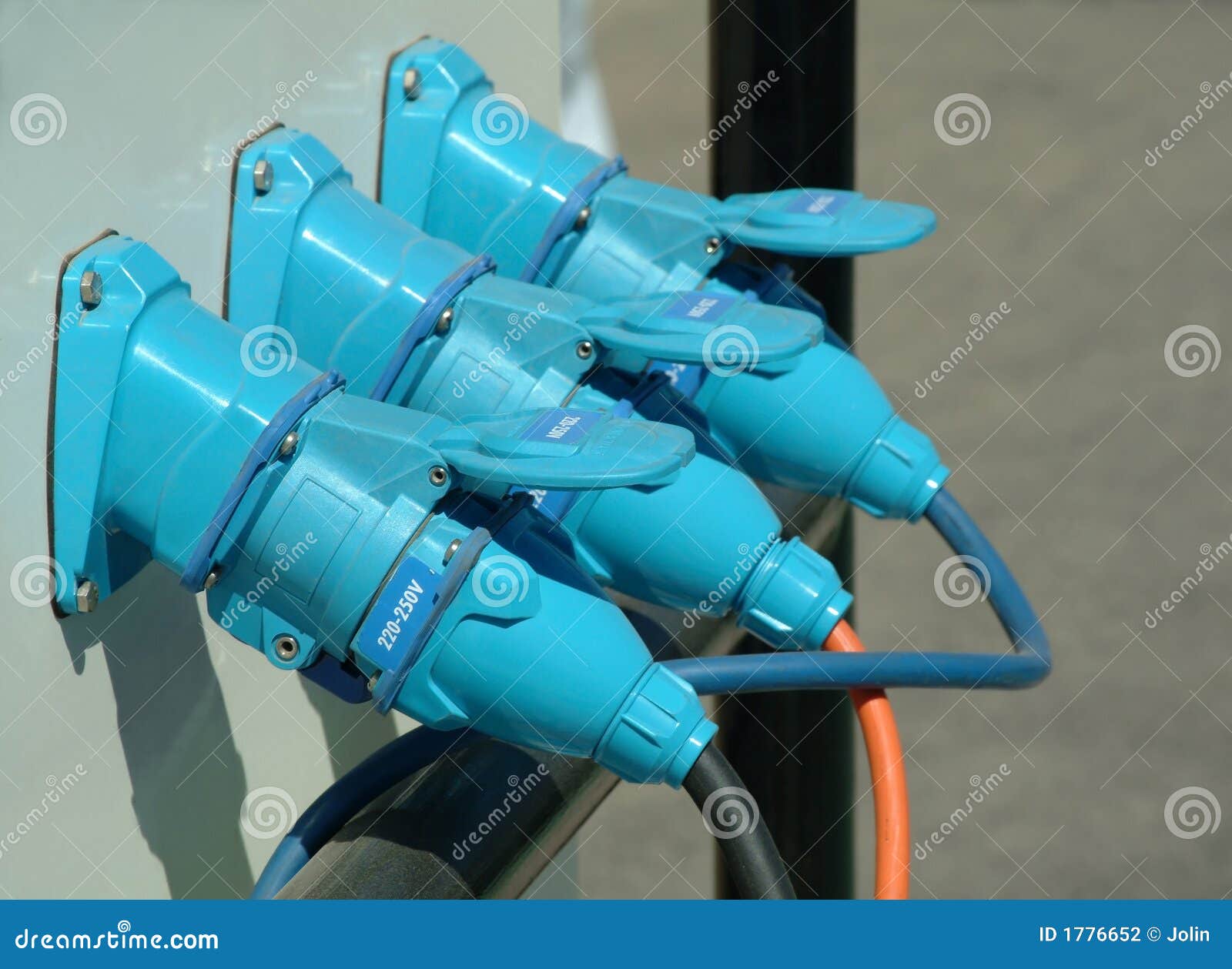 Three Blue Power Plugs Connected Stock Photo - Image of outlet, house ...