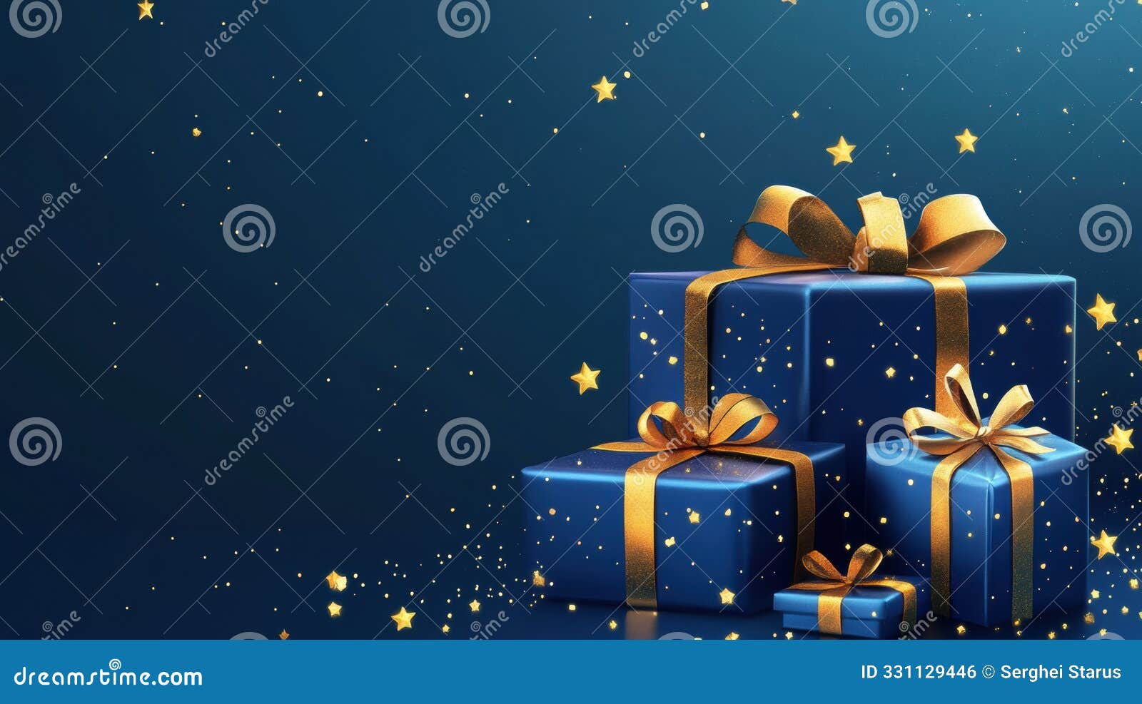 Three Blue Presents with Gold Stars on a Dark Background, AI Stock ...