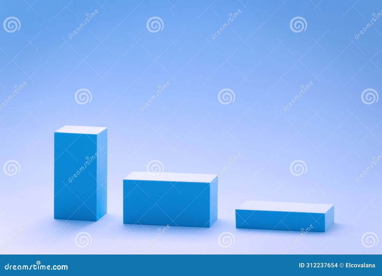 Three Blue Rectangle Blocks in a Row Descending. Composition of 3D ...