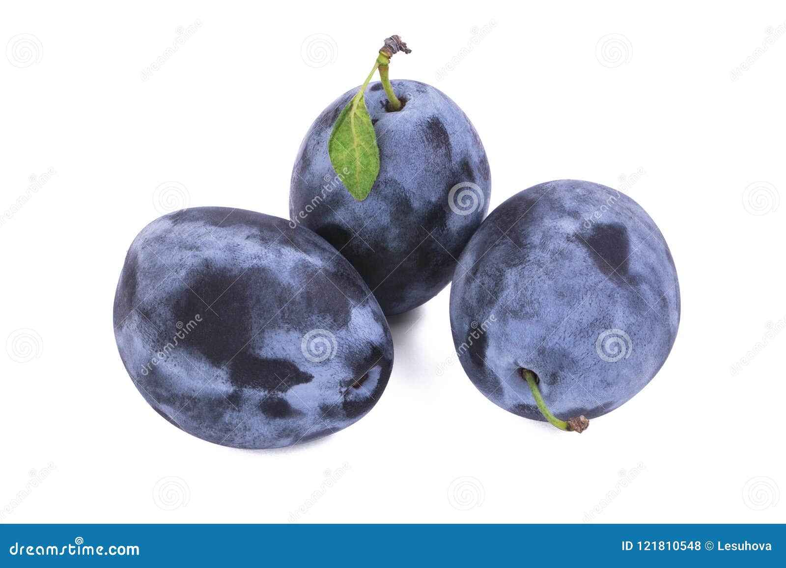 Three blue ripe plums stock photo. Image of isolated - 121810548