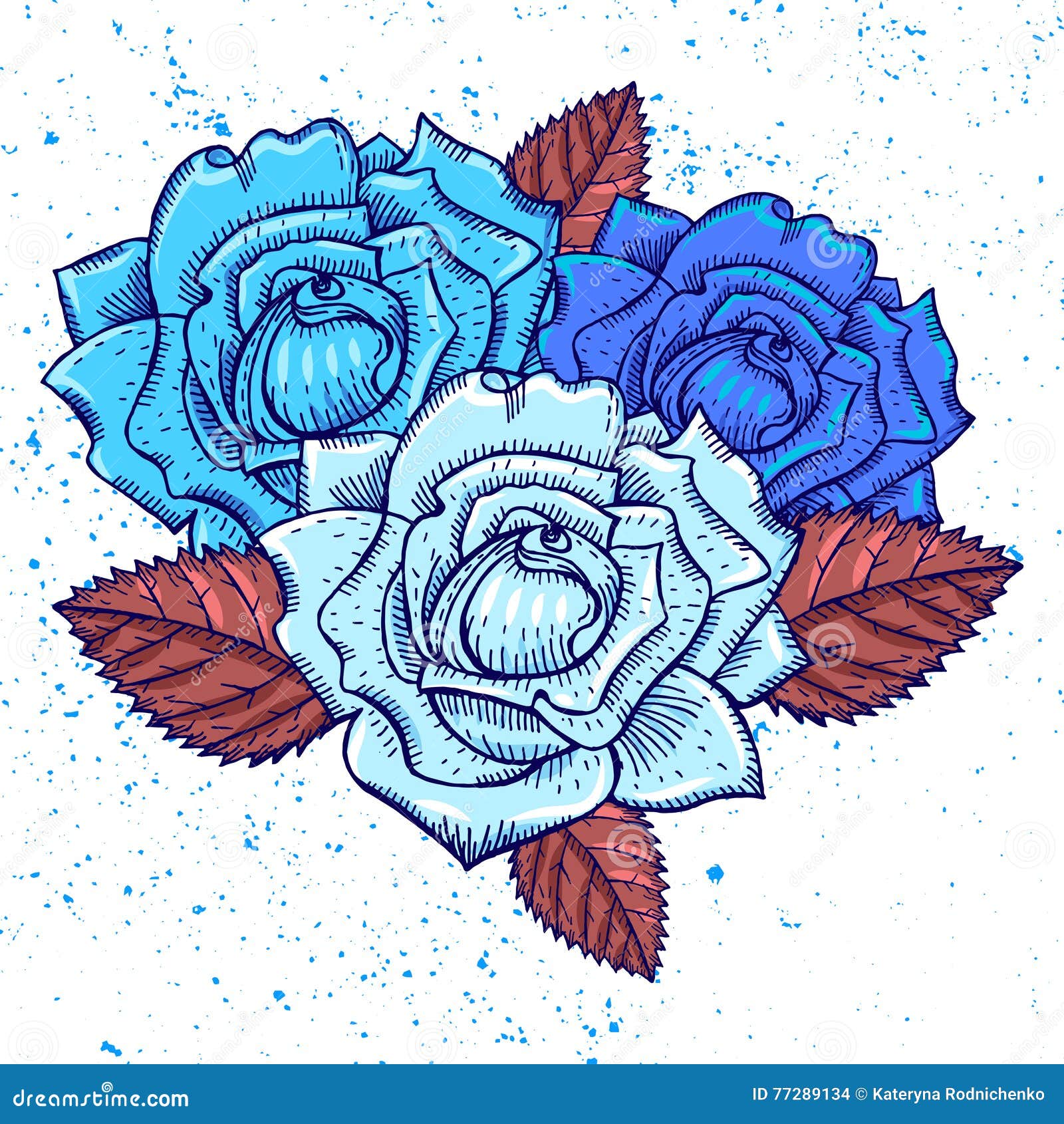 Three Blue Roses, Graphic Art Stock Vector - Illustration of graphic ...