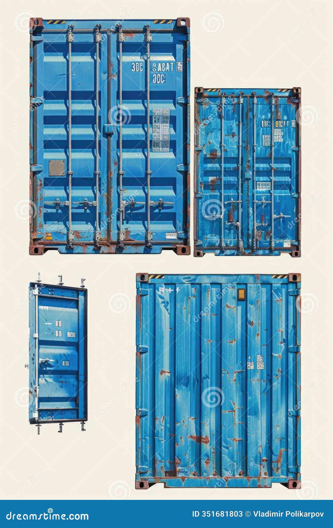 Three Blue Shipping Containers on a Plain White Background. Suitable ...