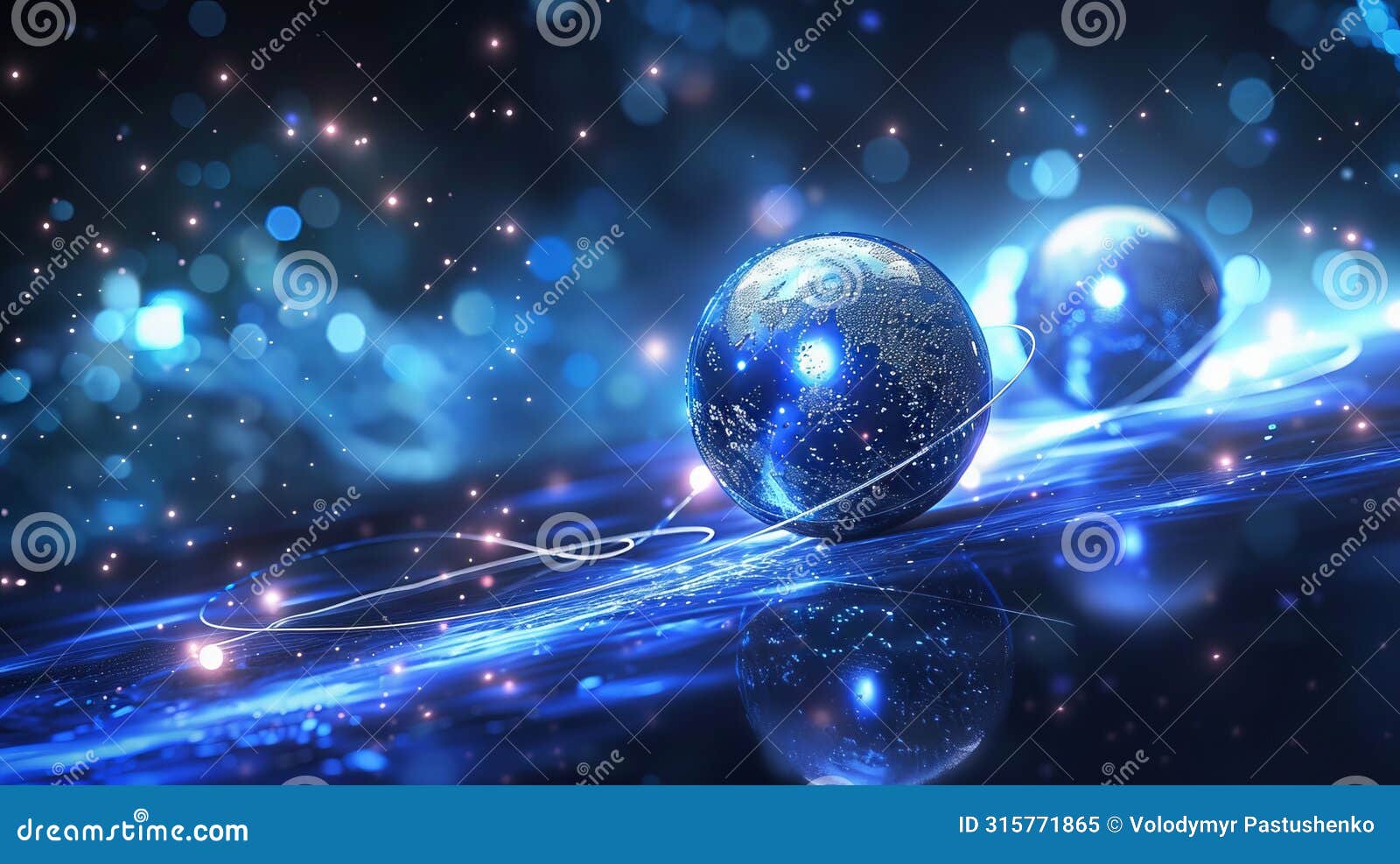 Three Blue Spheres on a Dark Background Stock Image - Image of string ...